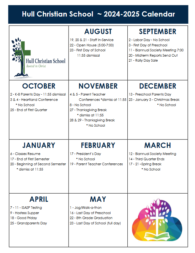 School Calendar 2024-25 - Hull Christian School